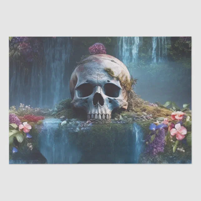 Skull among Waterfalls and Flowers Decoupage Tissue Paper | Zazzle