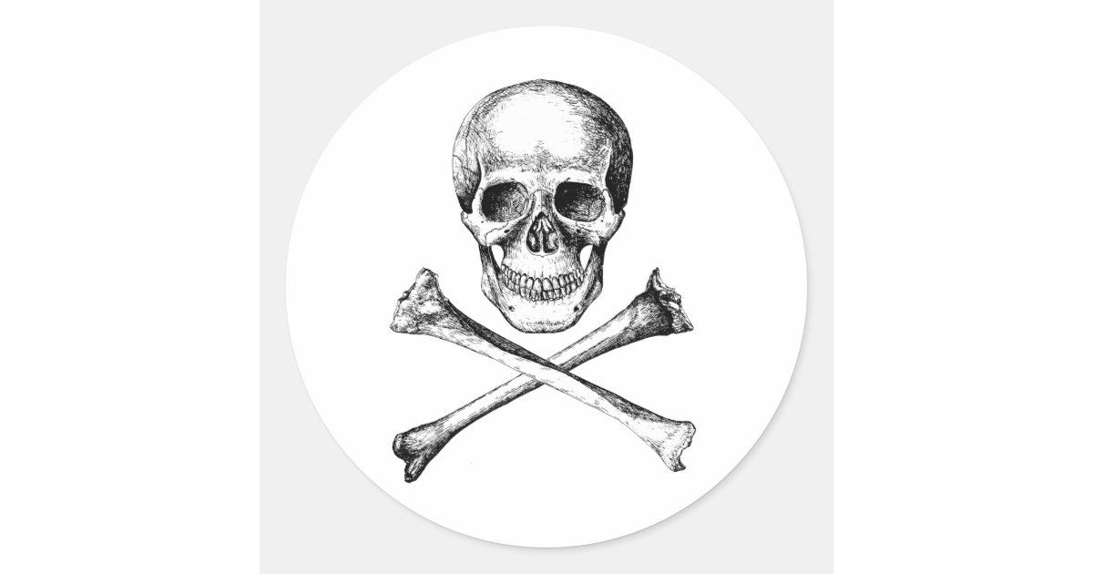 Skull and Cross Bones - Grey Classic Round Sticker | Zazzle