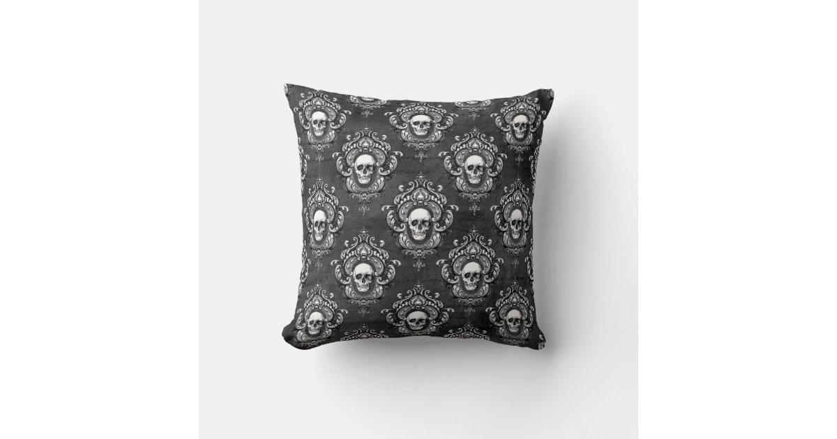 Skull and Grey Gothic Throw Pillow | Zazzle