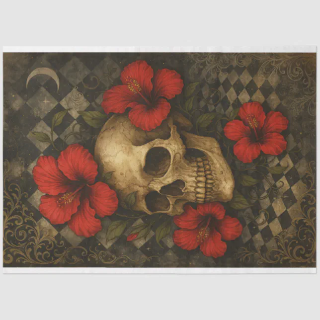Skull and Hibiscus Elegance Decoupage Paper | Zazzle
