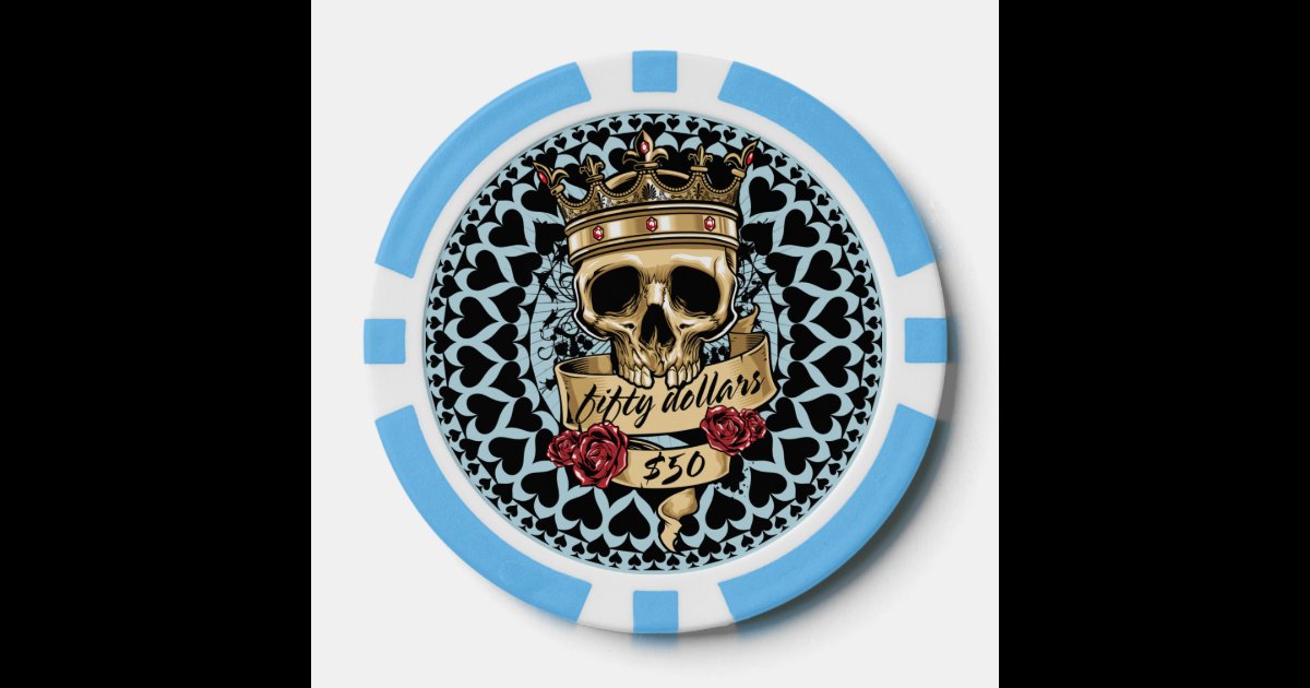 Skull and Roses Poker Chip - $50 | Zazzle