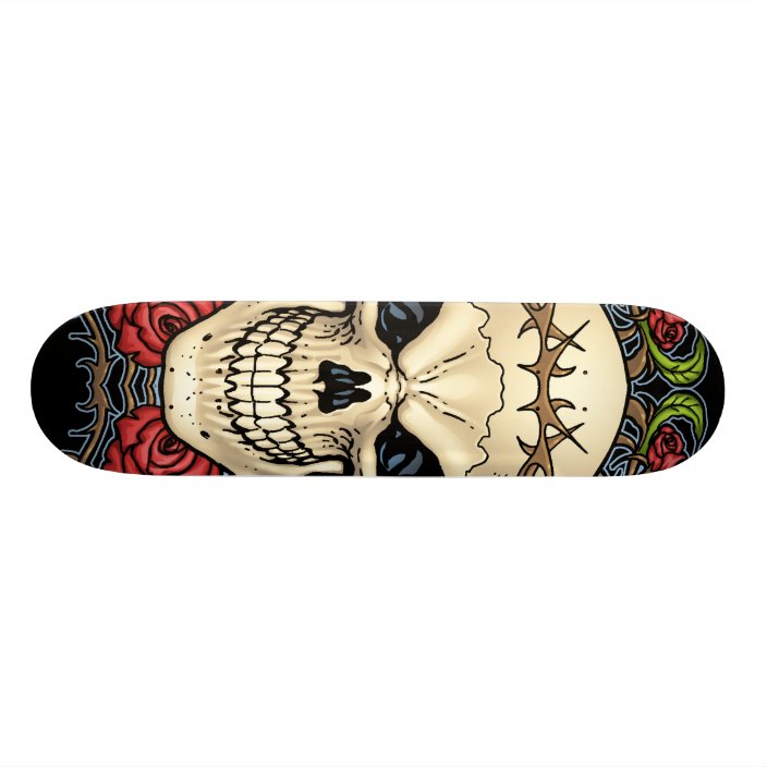 Skull and Roses with Crown Of Thorns by Al Rio Skateboard | Zazzle.com