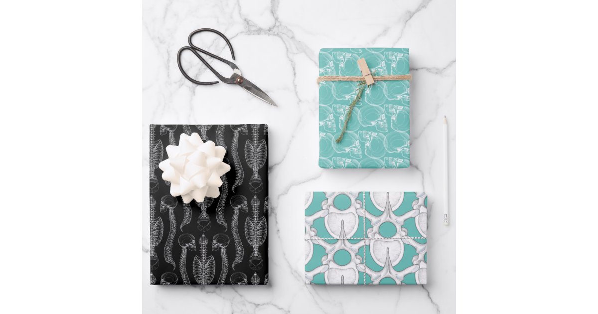 Skull and Spine Bones Wrapping Paper Sheets | Zazzle