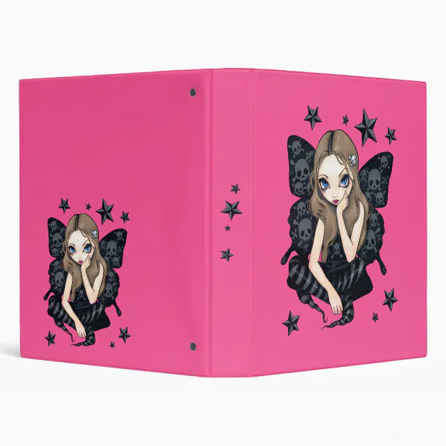 Skull and Stars Pink Gothic Fairy Binder | Zazzle