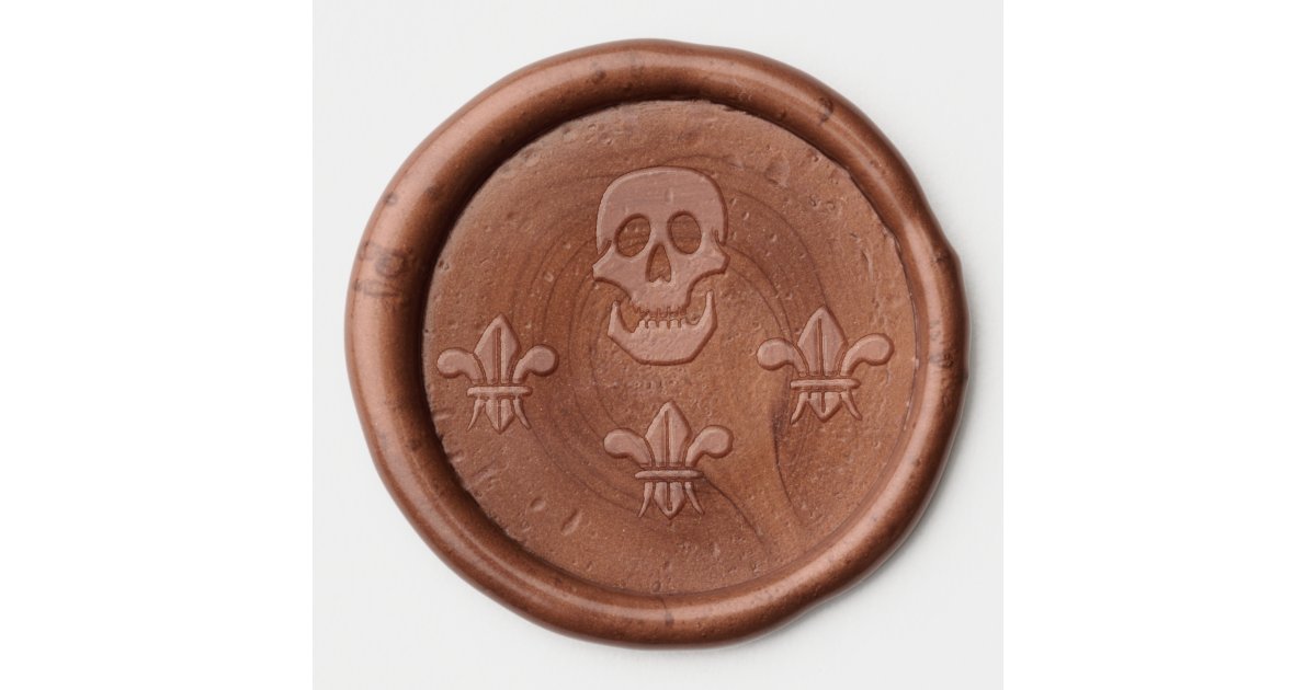 SKULL AND THREE LILIES Jolly Roger Pirate Banner Wax Seal Sticker | Zazzle