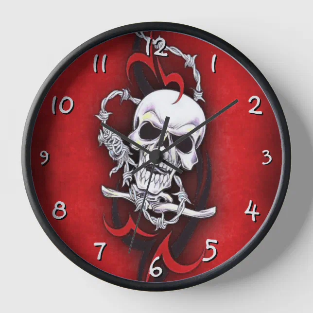 Skull And Tribal Tattoo Clock | Zazzle