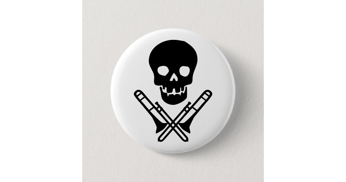 skull and trombones pinback button | Zazzle