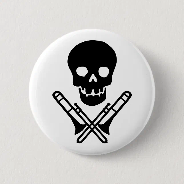 skull and trombones pinback button | Zazzle