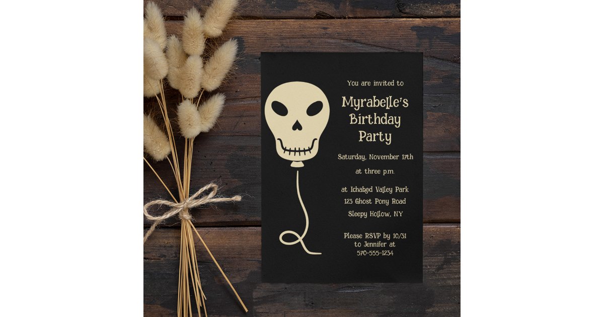 Skull Balloon Goth Birthday Party Invitation | Zazzle