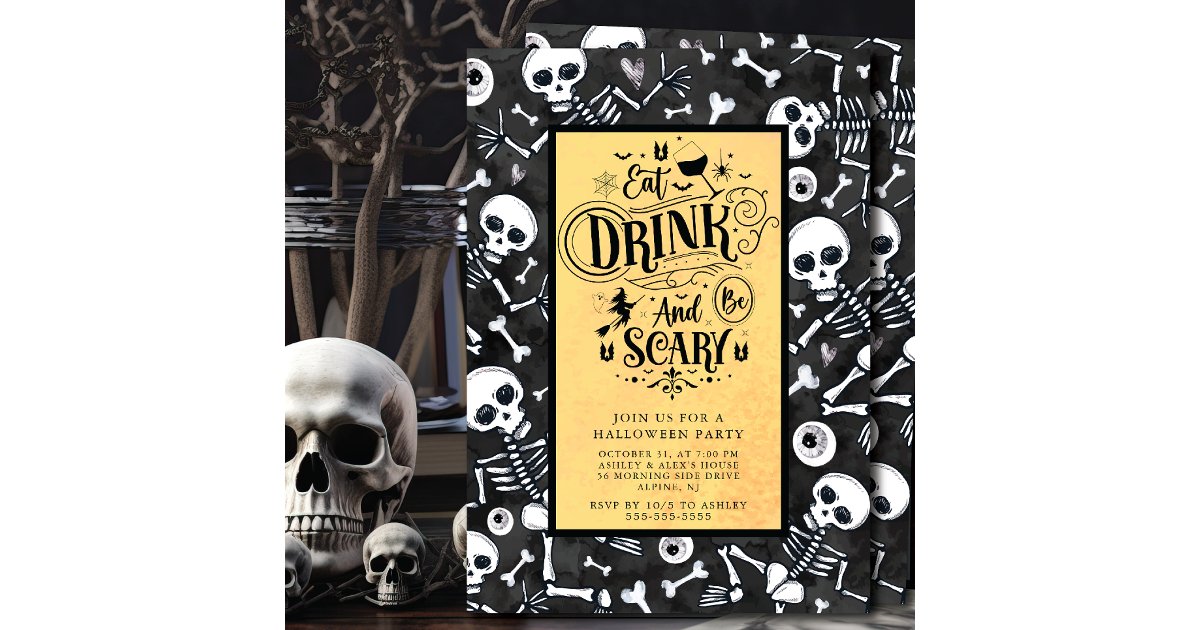 Skull & Bone Bash Halloween Invitation | Zazzle