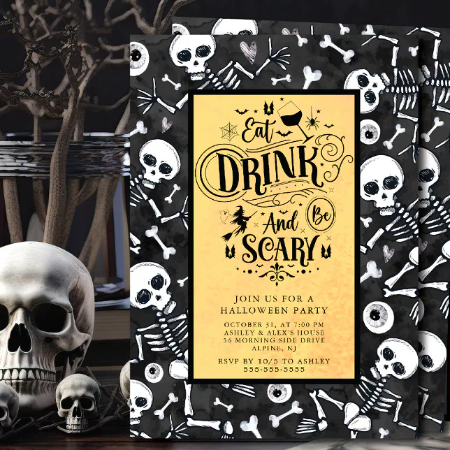 Skull & Bone Bash Halloween Invitation | Zazzle