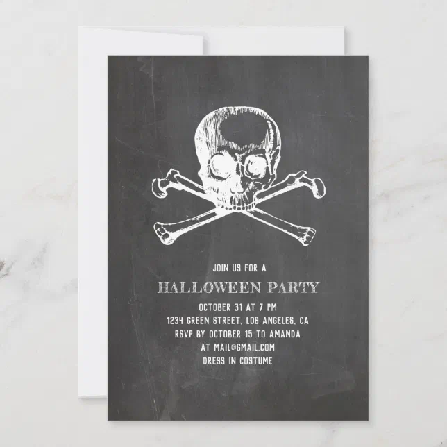 Skull & bones. Chalkboard Halloween party. Pirate Invitation | Zazzle