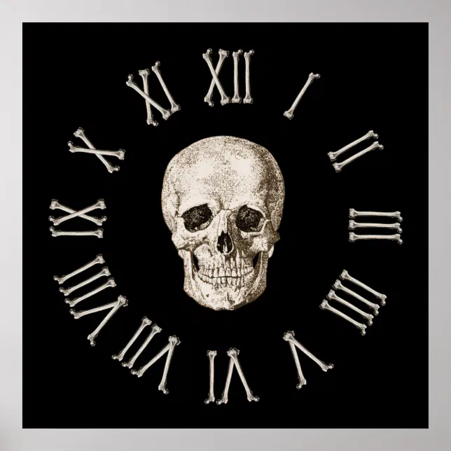 Skull & Bones Clock Face Poster | Zazzle