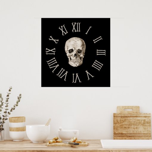 Skull & Bones Clock Face Poster | Zazzle