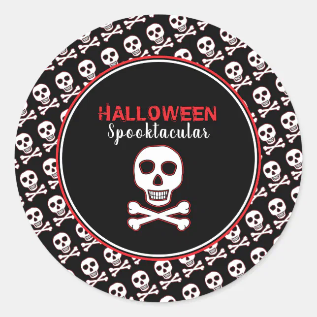 Skull & Bones, Red Halloween Party Classic Round Sticker | Zazzle