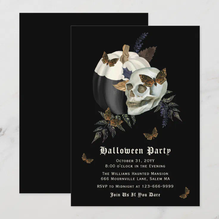 Skull Butterfly Pumpkin Halloween Party Invitation | Zazzle