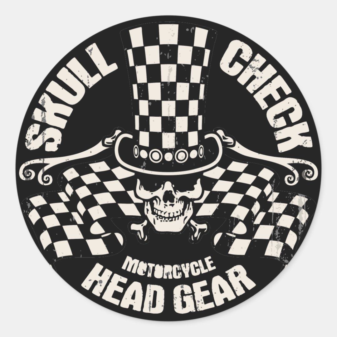Skull Check Head Gear Classic Round Sticker | Zazzle