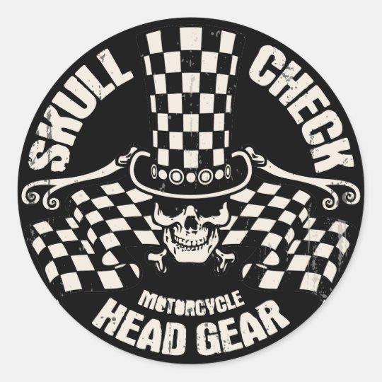 Skull Check Head Gear Classic Round Sticker | Zazzle.com