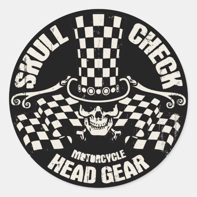 Skull Check Head Gear Classic Round Sticker | Zazzle