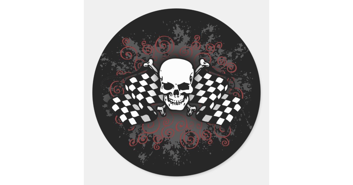 Skull-checkered flags-splat classic round sticker | Zazzle.com