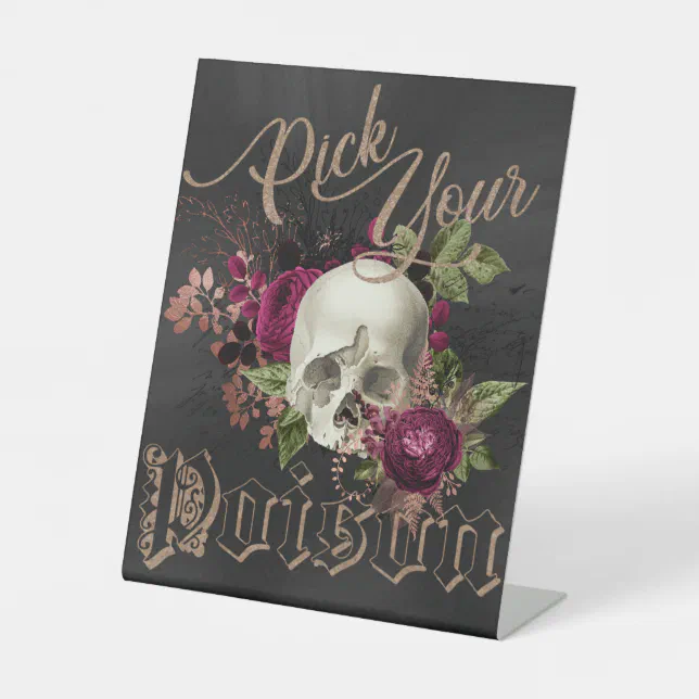 Skull, Costume party, Halloween, Gothic, spooky Pa Pedestal Sign | Zazzle
