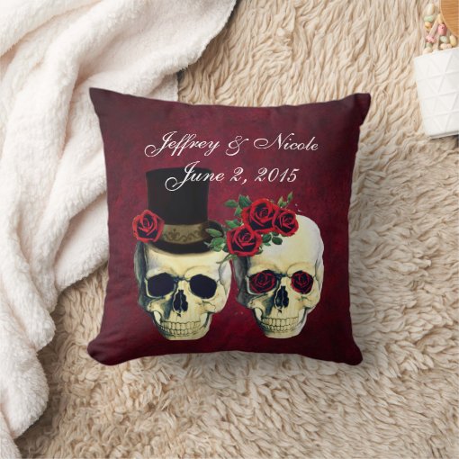 Skull Couple Bride and Groom Custom Wedding Throw Pillow | Zazzle