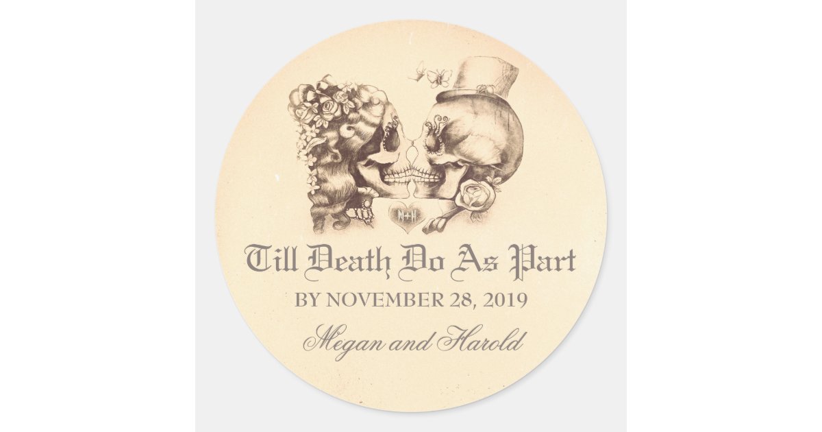 Skull couple old wedding stickers | Zazzle