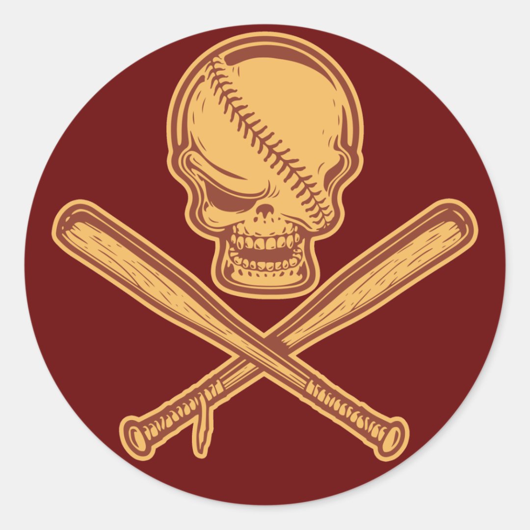 Skull & Crossed Bats 513 Classic Round Sticker | Zazzle