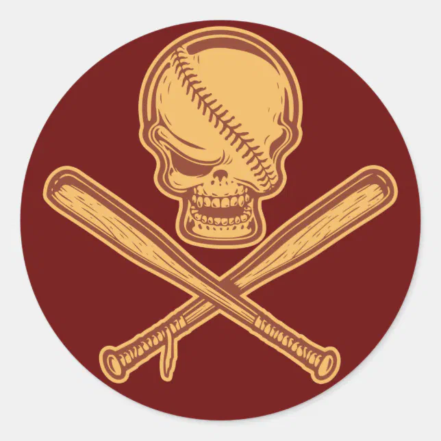 Skull & Crossed Bats 513 Classic Round Sticker | Zazzle