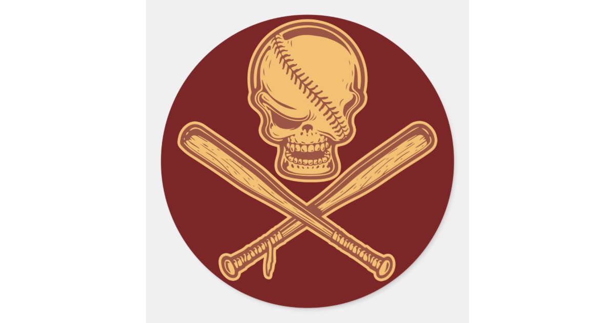 Skull & Crossed Bats 513 Classic Round Sticker | Zazzle
