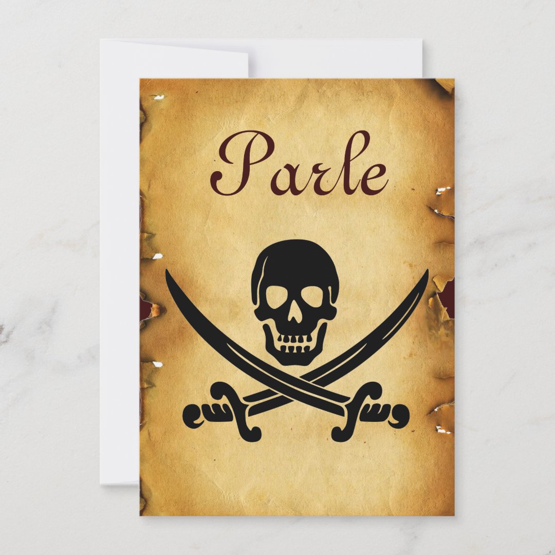 SKULL CROSSED SWORDS MONOGRAM wax seal parchment Announcement | Zazzle