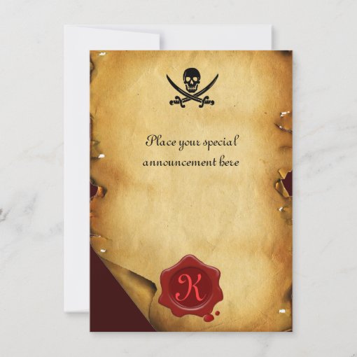 SKULL CROSSED SWORDS MONOGRAM wax seal parchment Announcement | Zazzle