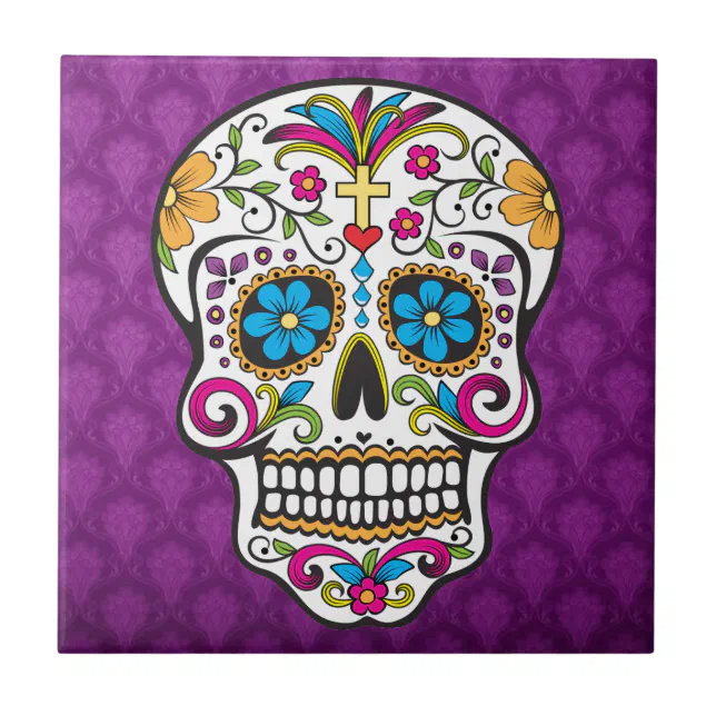 skull decorated ceramic tile | Zazzle