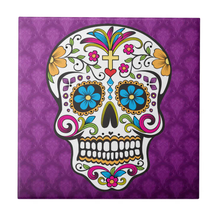 skull decorated ceramic tile | Zazzle