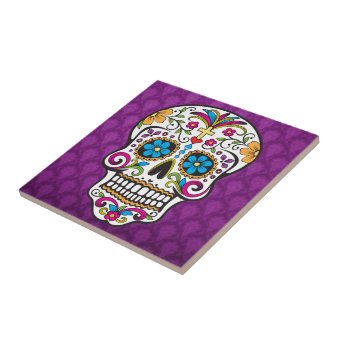skull decorated ceramic tile | Zazzle
