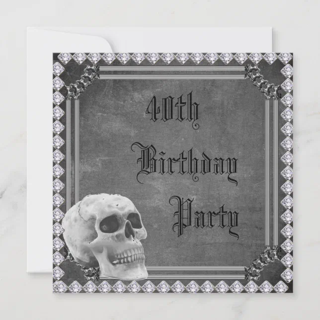 Skull & Diamonds Double Sided 40th Birthday Invitation | Zazzle