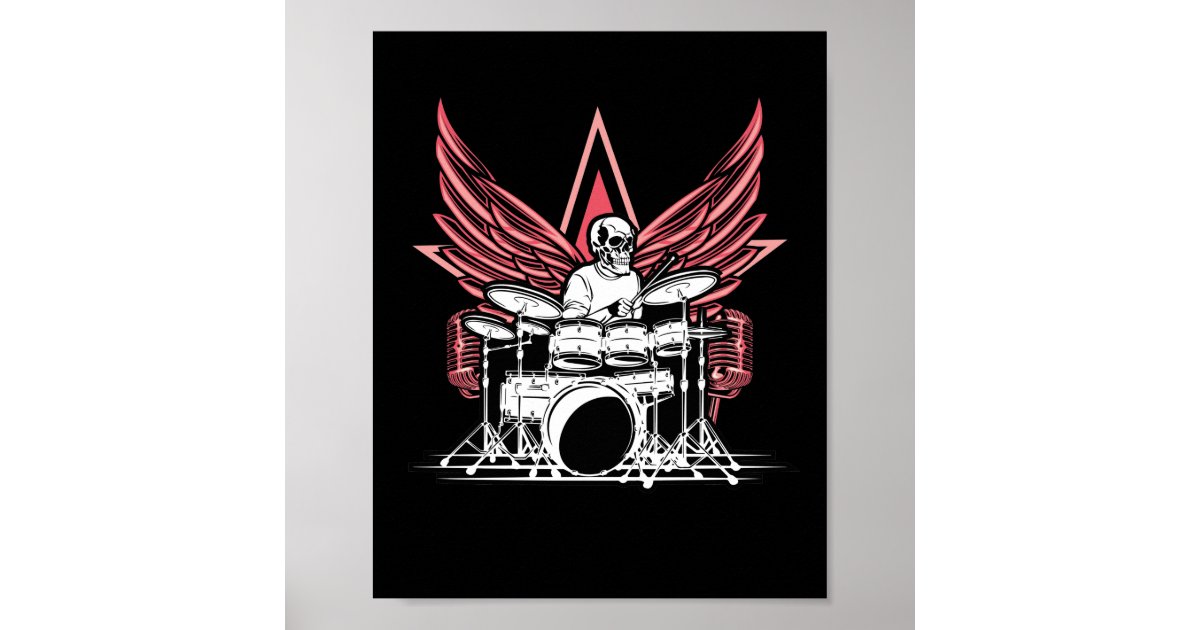 Skull Drums Drummer Musician Drumsticks Poster | Zazzle