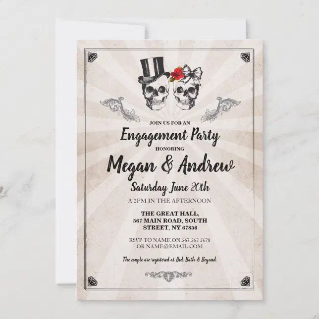 Skull Engagement Party Halloween Wedding Invite | Zazzle