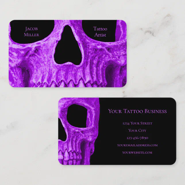 Skull Face Gothic Neon Purple Black Tattoo Shop Calling Card | Zazzle