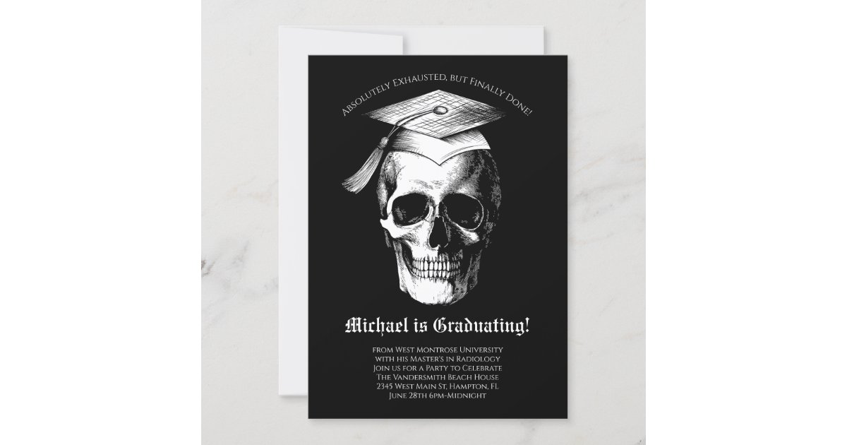 Skull Gothic Graduation Party Radiology Invitation | Zazzle