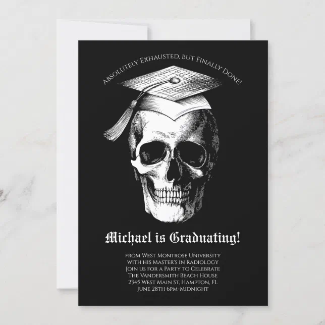 Skull Gothic Graduation Party Radiology Invitation | Zazzle