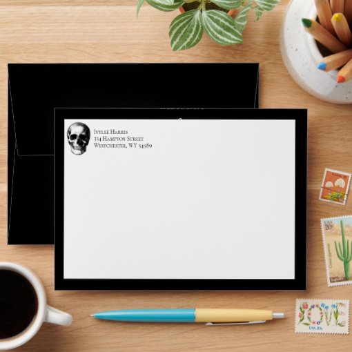 Skull Gothic Halloween Wedding Envelopes | Zazzle