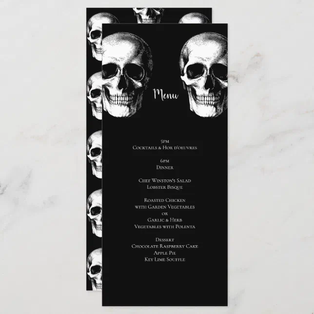 Skull Gothic Halloween Wedding Menu | Zazzle