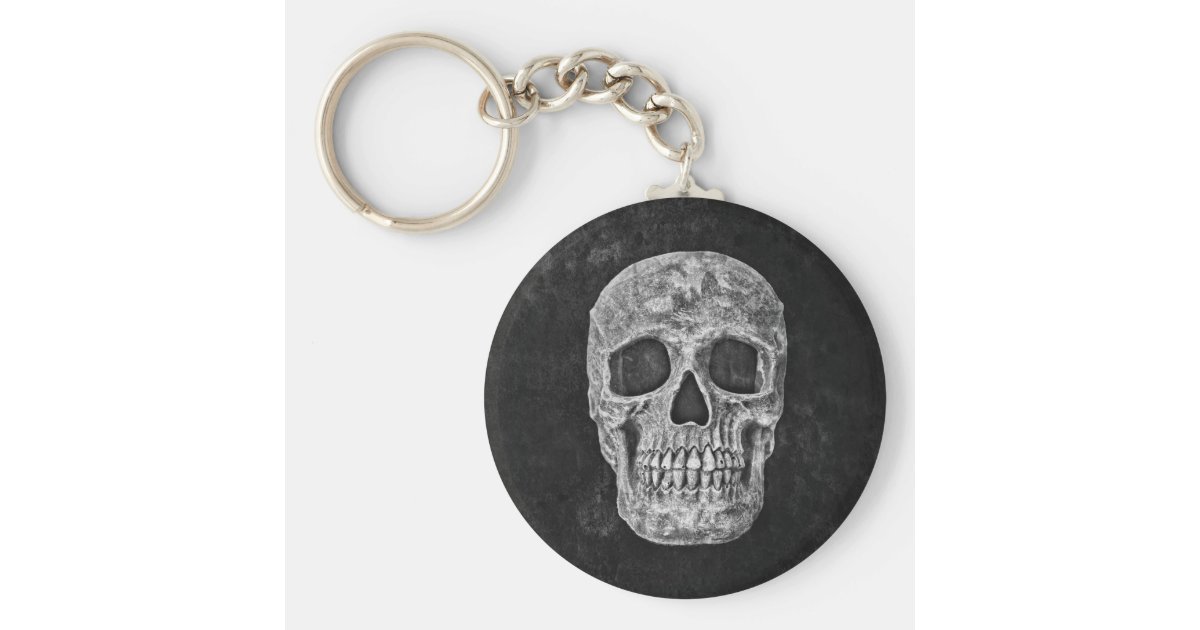 Skull Gothic Old Grunge Black And White Texture Keychain | Zazzle