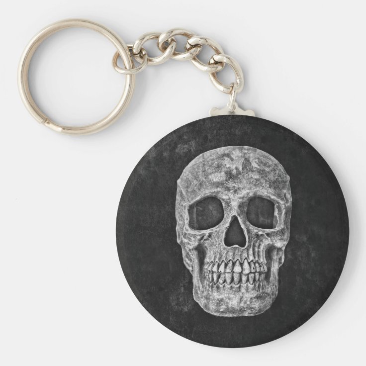Skull Gothic Old Grunge Black And White Texture Keychain | Zazzle