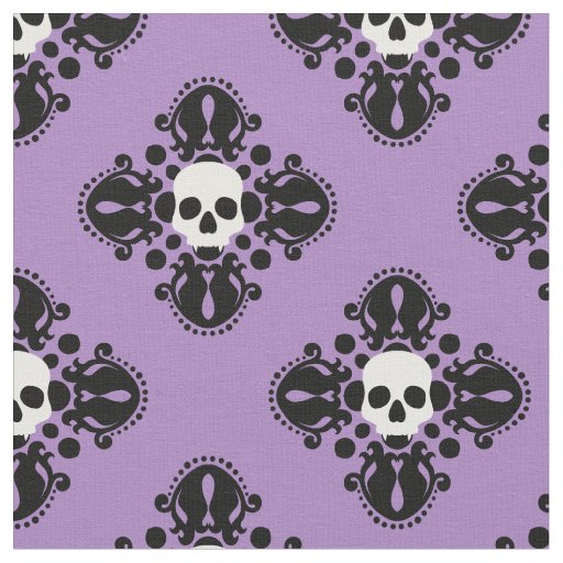 Skull Halloween damask on purple Fabric | Zazzle