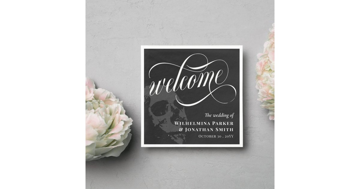 Skull Halloween Goth Wedding Welcome Napkins | Zazzle