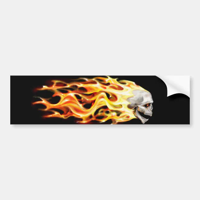 skull head with flames vector art bumper sticker | Zazzle