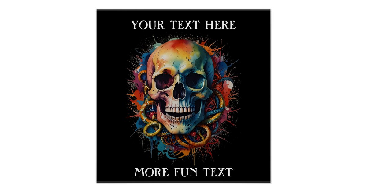 Skull Head with multi-colored Paint Splashes Poster | Zazzle