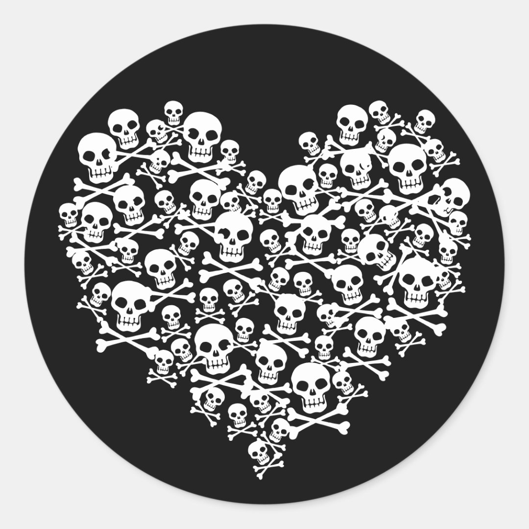 Skull Heart Classic Round Sticker | Zazzle